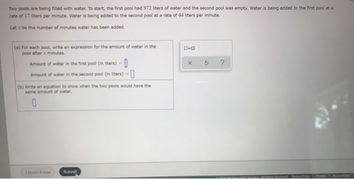 Solved Two pools are being filled with water. To start, the | Chegg.com