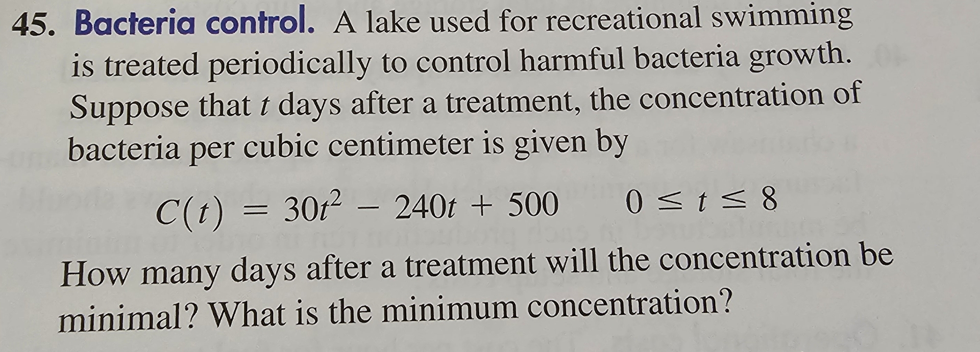 Solved Bacteria control. A lake used for recreational | Chegg.com