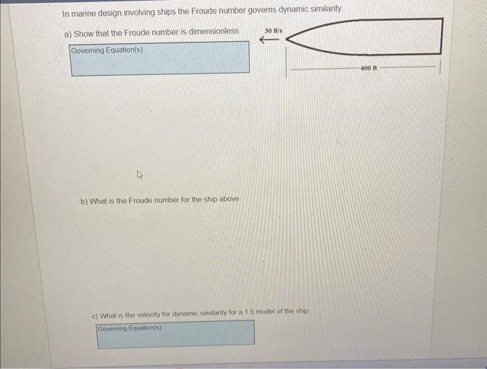 Solved In marine design involving ships the Froude number | Chegg.com