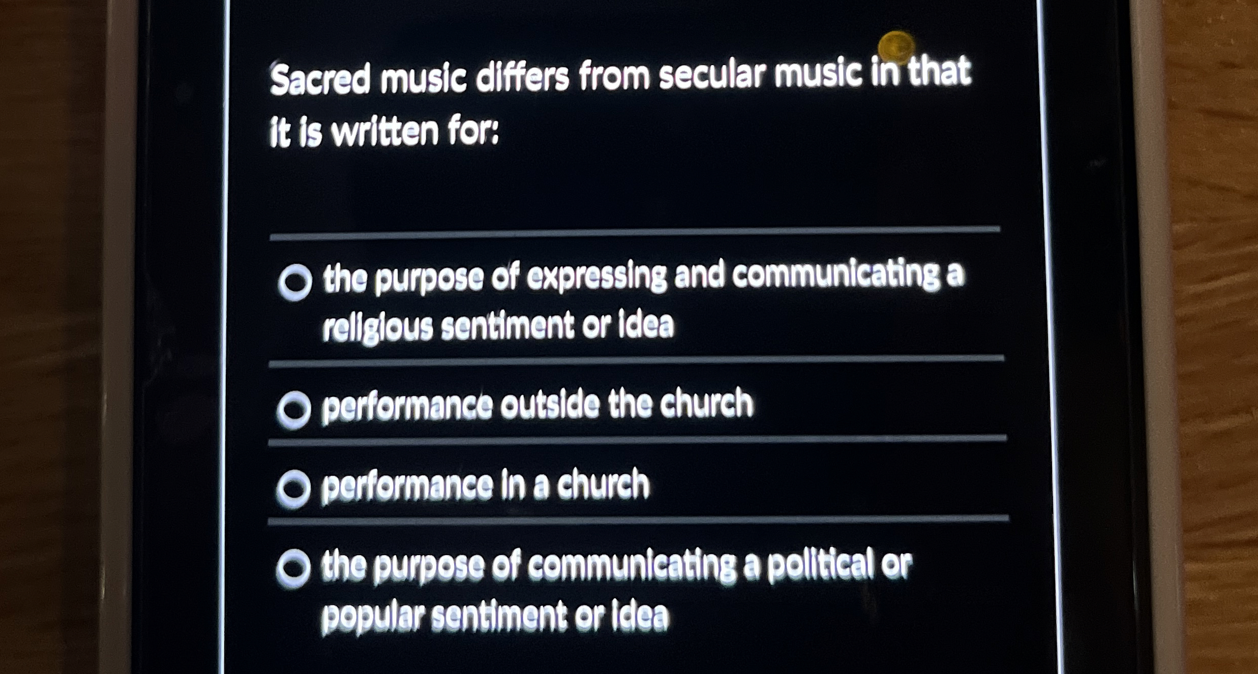 [Solved]: Sacred music diffiers from secular music in that I