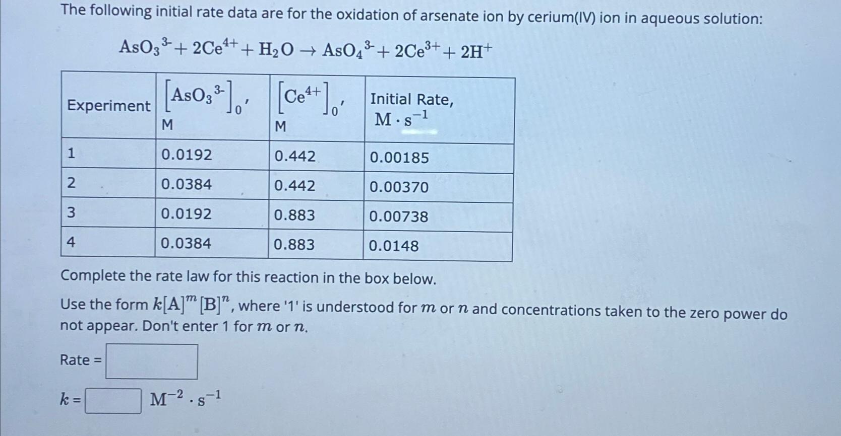 Solved The following initial rate data are for the oxidation | Chegg.com