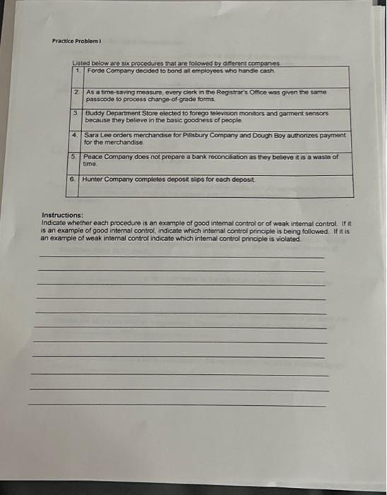 Solved Practice Problem I Instructions: Indicate whether | Chegg.com