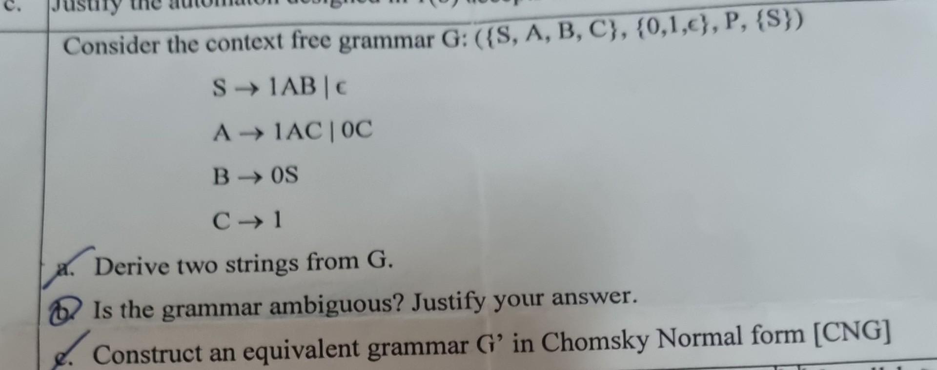 Solved Consider the context free grammar G: | Chegg.com