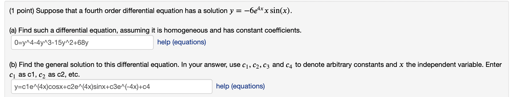 Solved (1 ﻿point) ﻿Suppose that a fourth order differential | Chegg.com