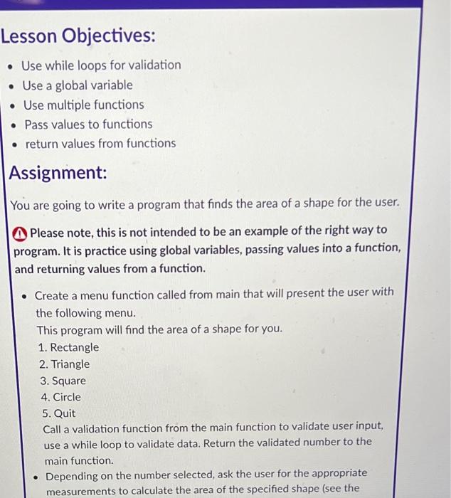 Solved Lesson Objectives: • Use while loops for validation • | Chegg.com