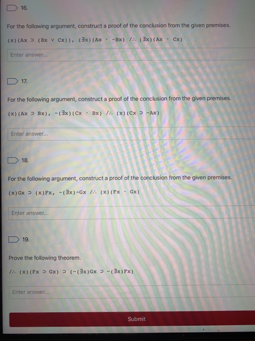 Solved D 16. For the following argument, construct a proof | Chegg.com