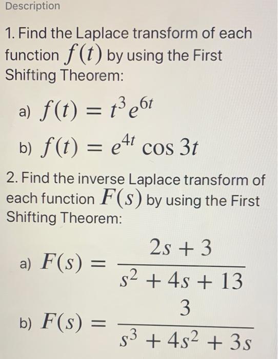 Solved 1. Find the Laplace transform of each function f(t) | Chegg.com