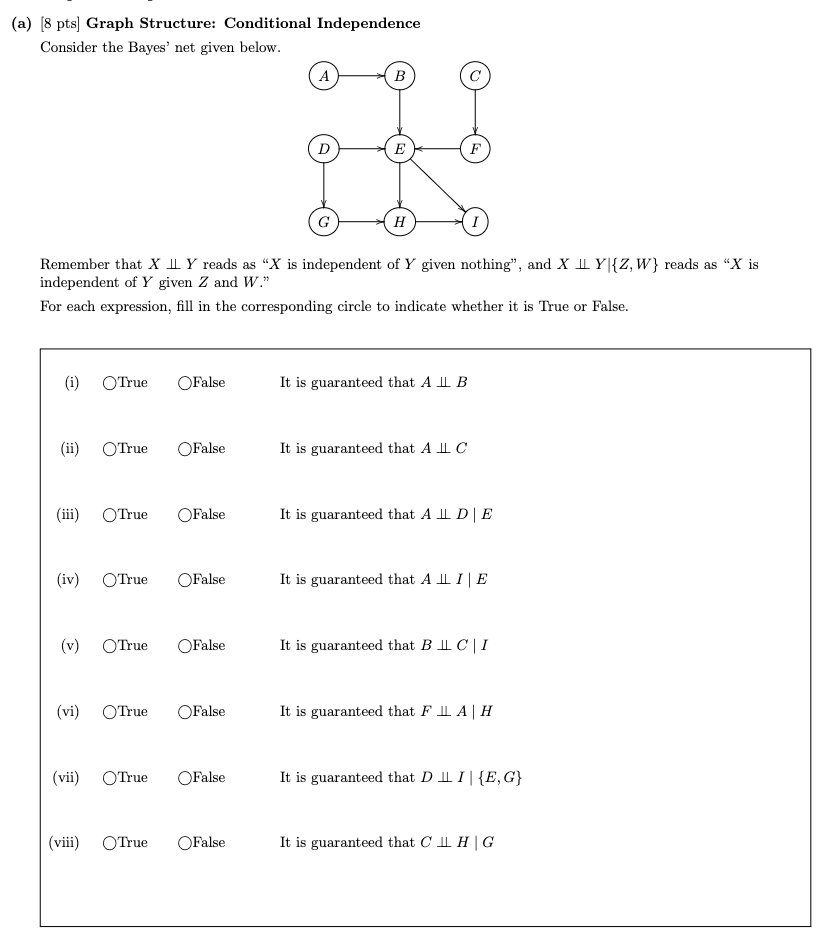 Solved (a) [8 ﻿pts] ﻿Graph Structure: Conditional | Chegg.com