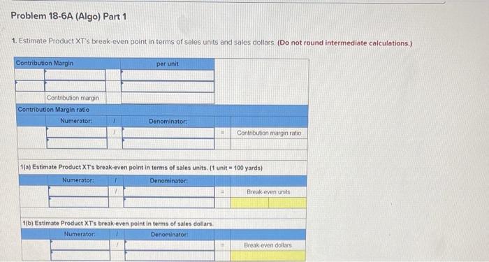 Solved Required information Problem 18.6A (Algo) Break-even | Chegg.com