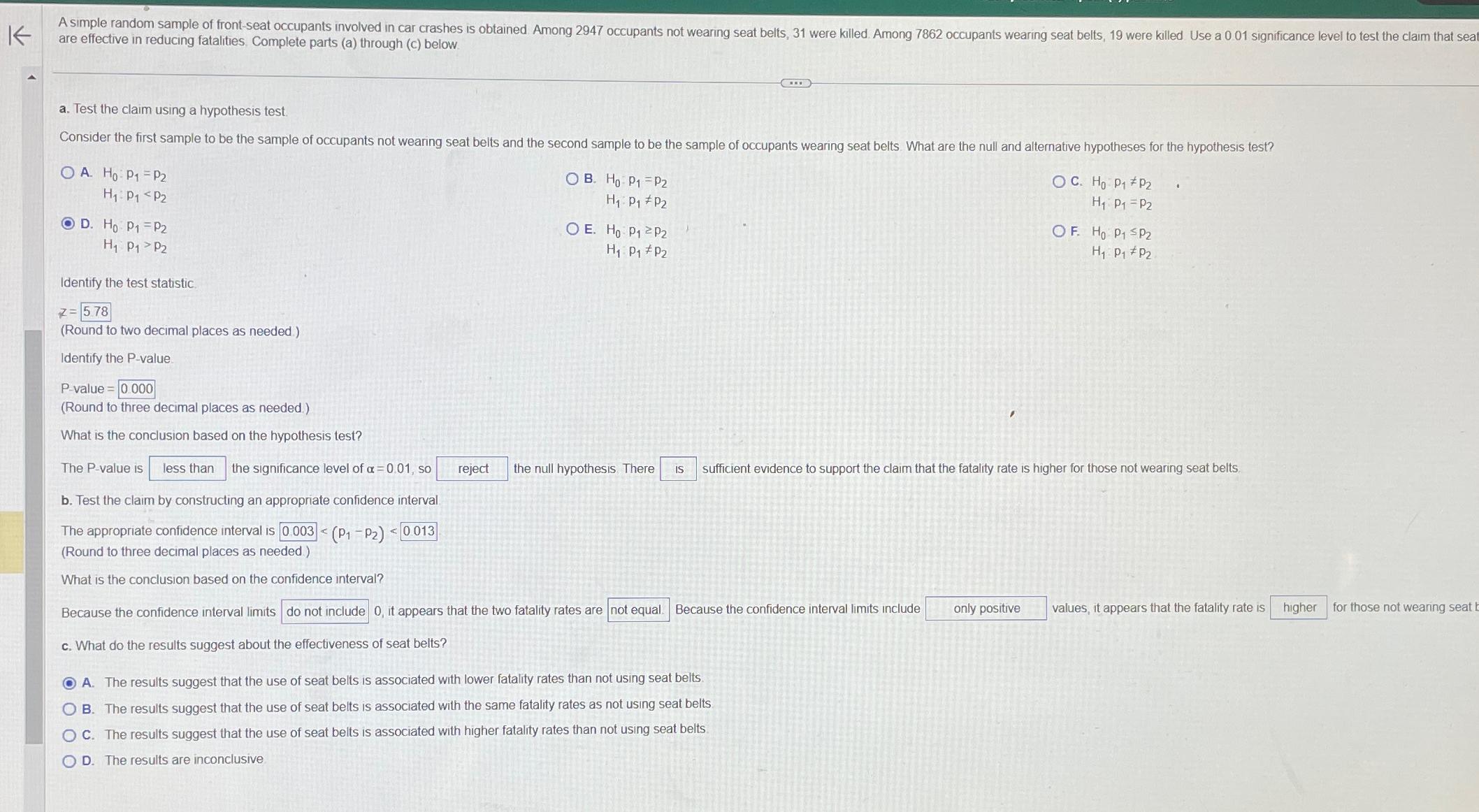Solved are effective in reducing fatalities. Complete parts | Chegg.com