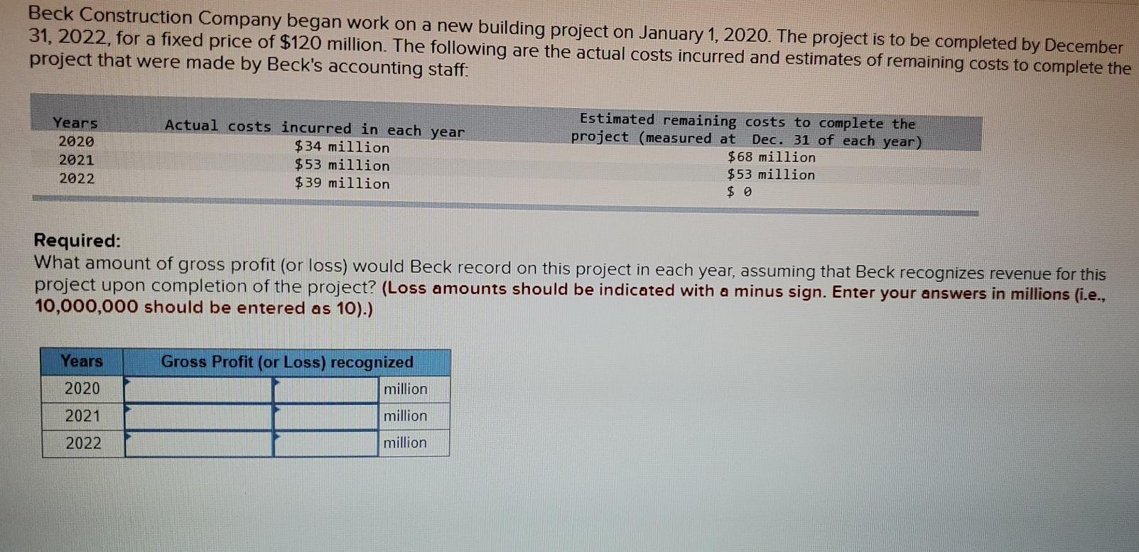 Solved Beck Construction Company began work on a new | Chegg.com