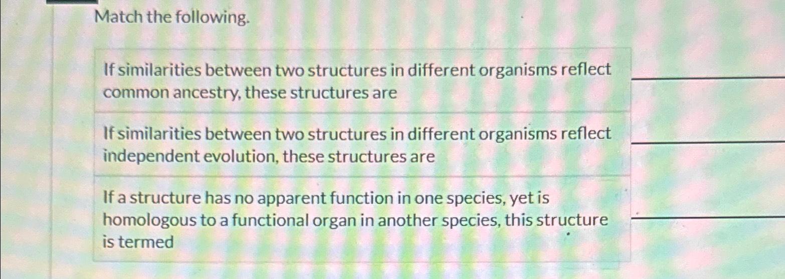 Solved Match the following.If similarities between two | Chegg.com