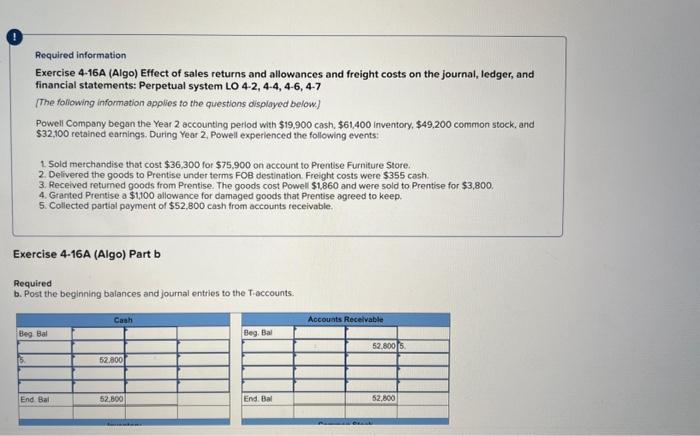 Solved Required information Exercise 4-16A (Algo) Effect of | Chegg.com