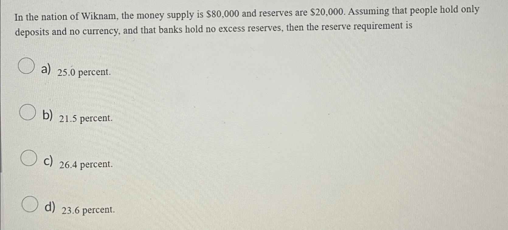 Solved In the nation of Wiknam, the money supply is $80,000 | Chegg.com