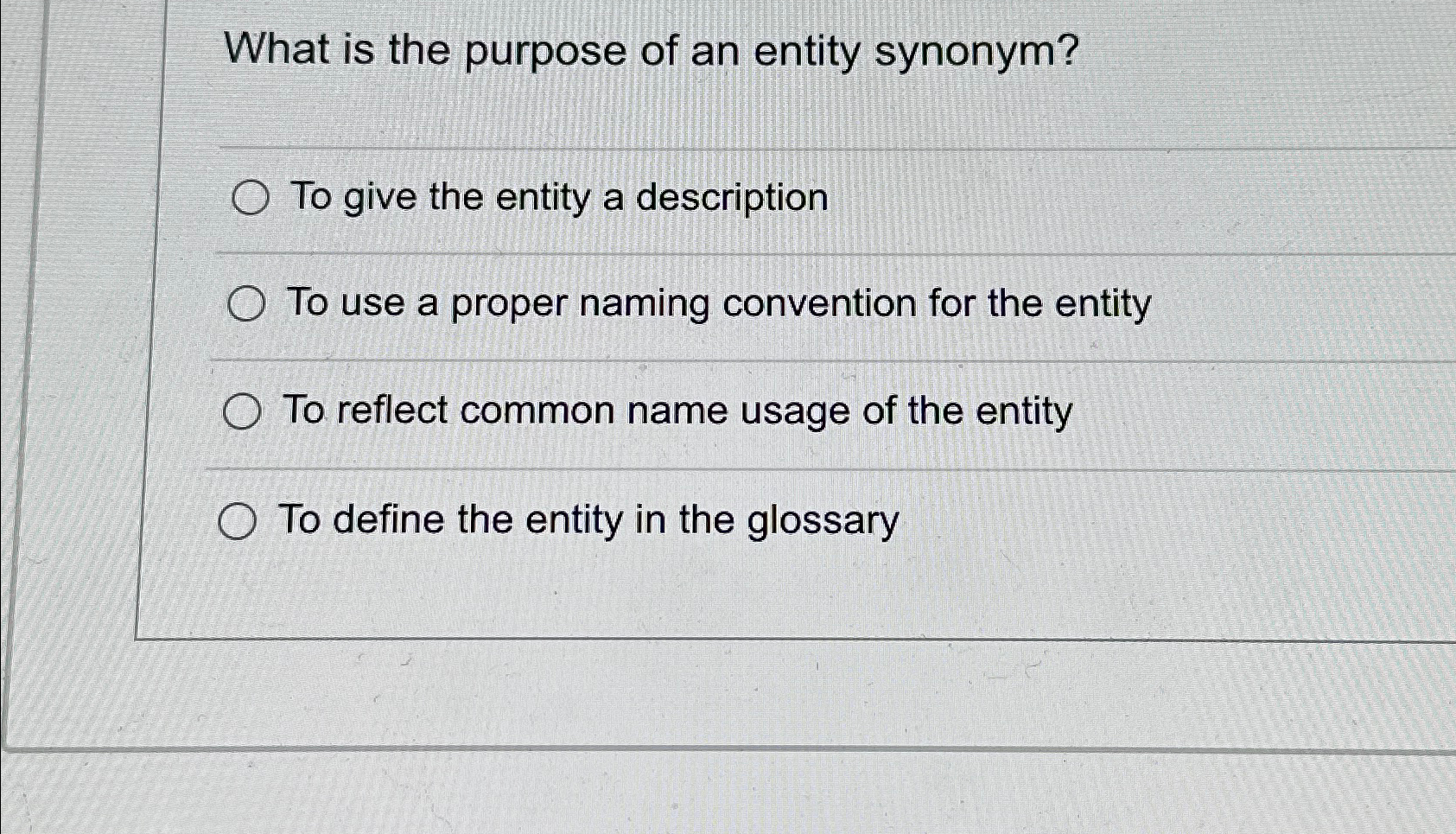 Solved What is the purpose of an entity synonym?To give the | Chegg.com