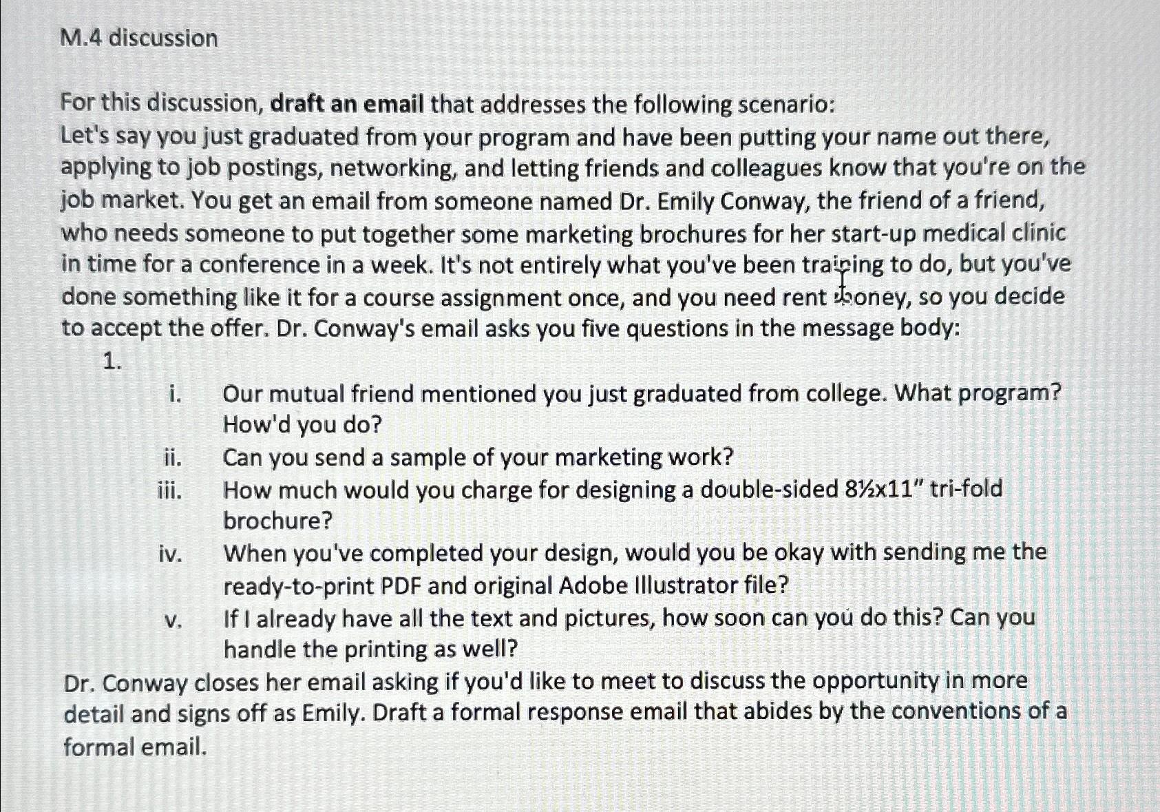 Solved M.4 ﻿discussionFor this discussion, draft an email | Chegg.com