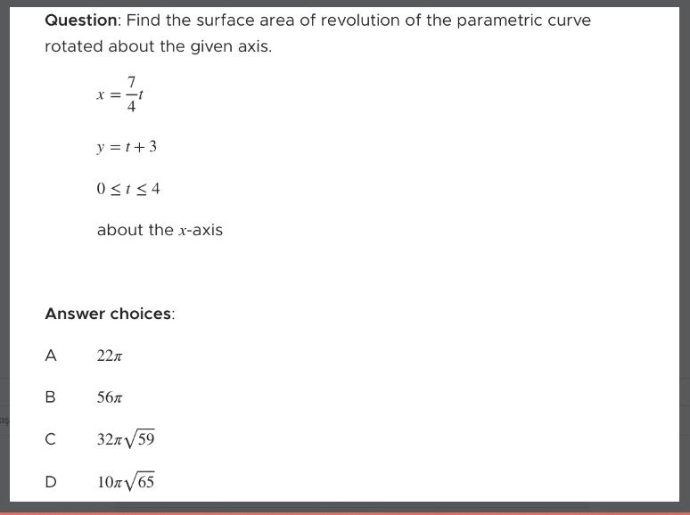 Solved Question: Find the surface area of revolution of the | Chegg.com
