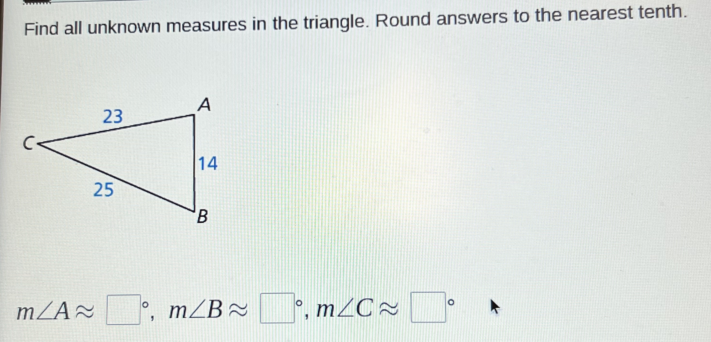 Solved Find all unknown measures in the triangle. Round | Chegg.com
