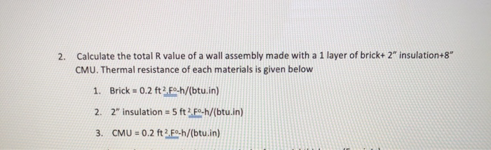 Solved 2. Calculate the total R value of a wall assembly | Chegg.com