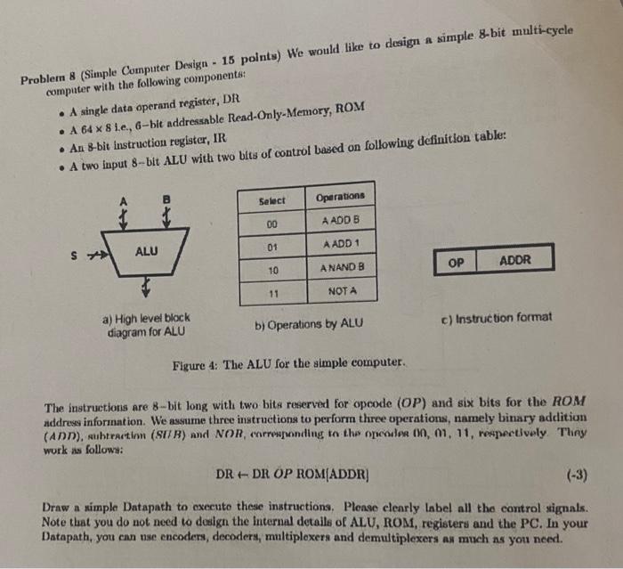 . Problem 8 (Simple Computer Design 15 points) We | Chegg.com