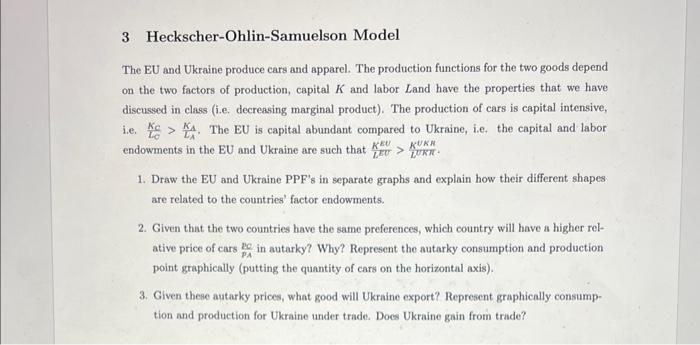 Solved 3 Heckscher-Ohlin-Samuelson Model The EU and Ukraine | Chegg.com