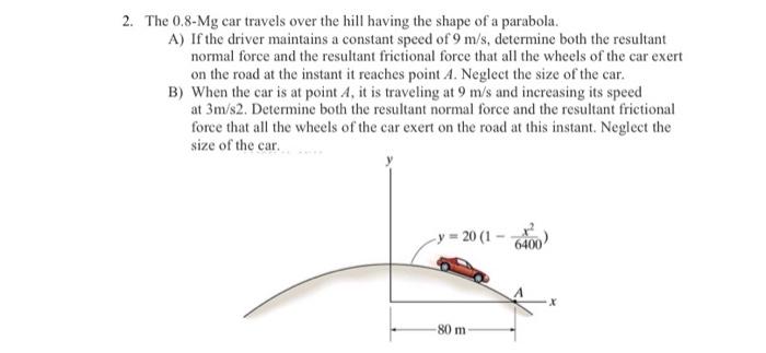 Solved 2. The 0.8−Mg car travels over the hill having the | Chegg.com