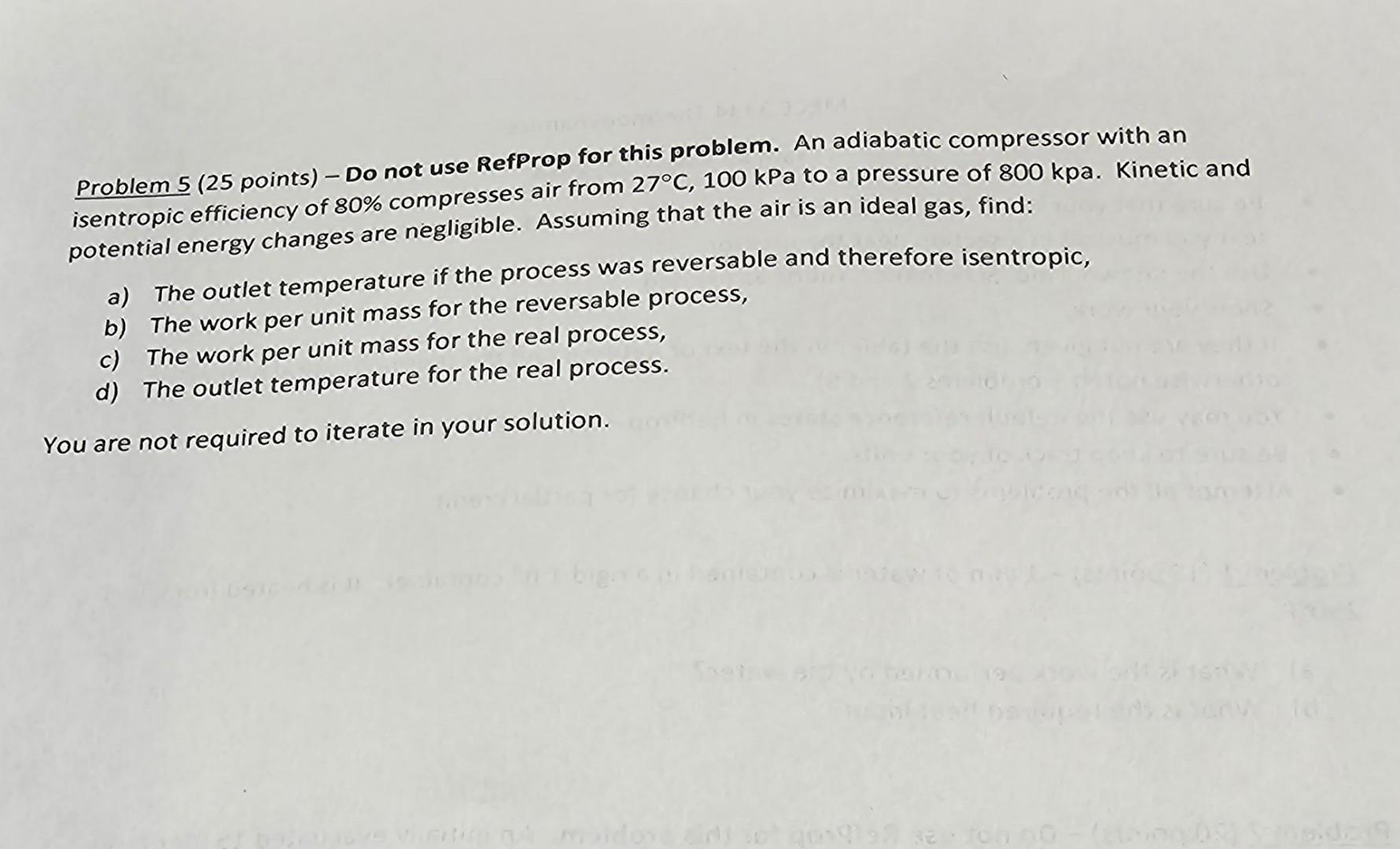Solved Problem 5 (25 points) - Do not use RefProp for this | Chegg.com