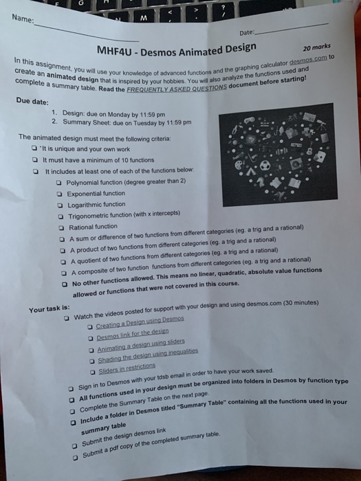 MHF4U - Desmos Animated Design In this assignment, | Chegg.com