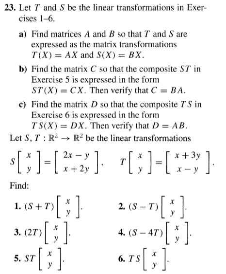 Solved Let T ﻿and S ﻿be the linear transformations in | Chegg.com
