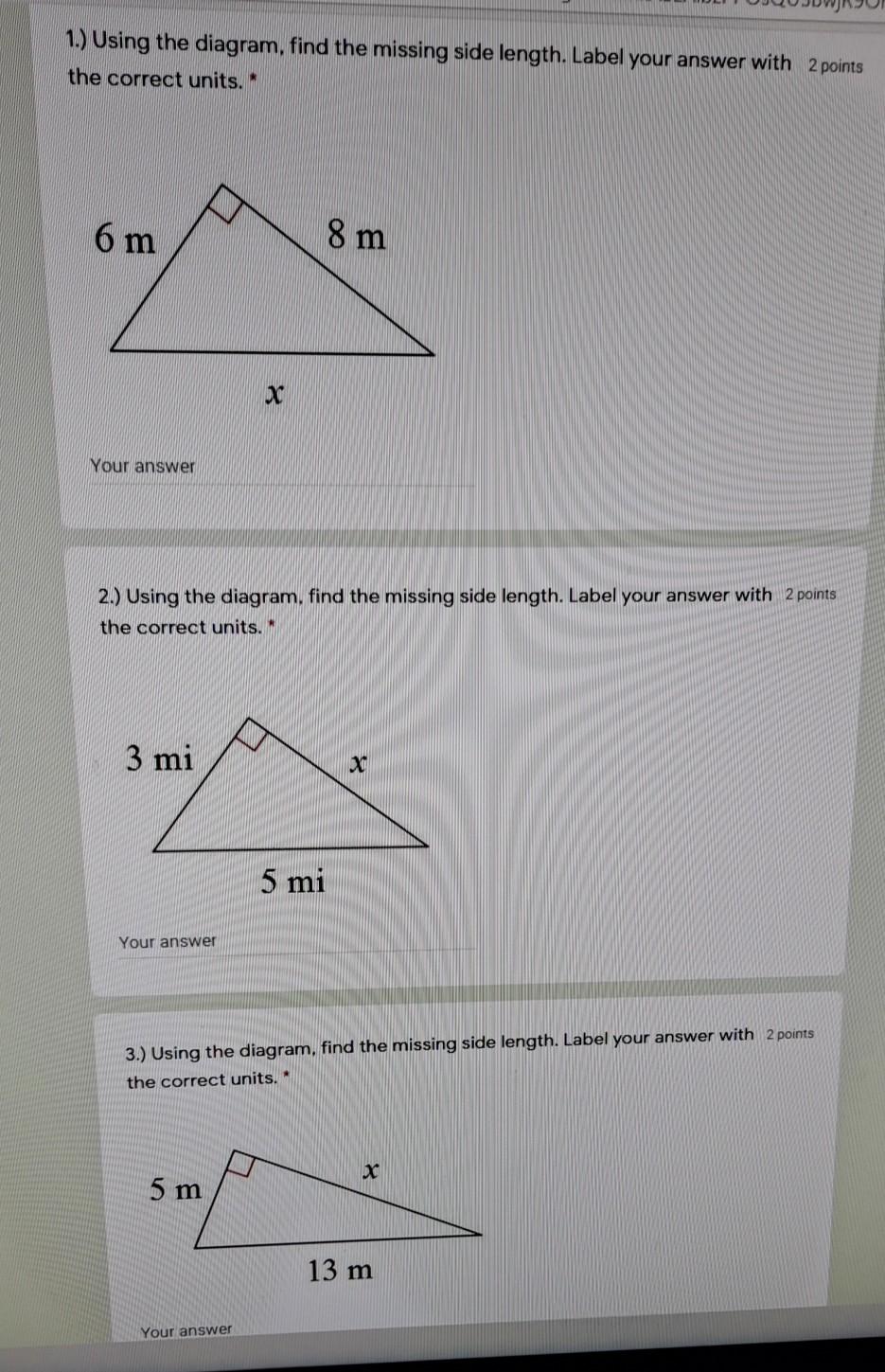 Solved 1.) Using the diagram. find the missing side length. | Chegg.com