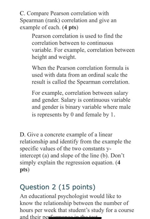 Solved C. Compare Pearson correlation with Spearman (rank) | Chegg.com