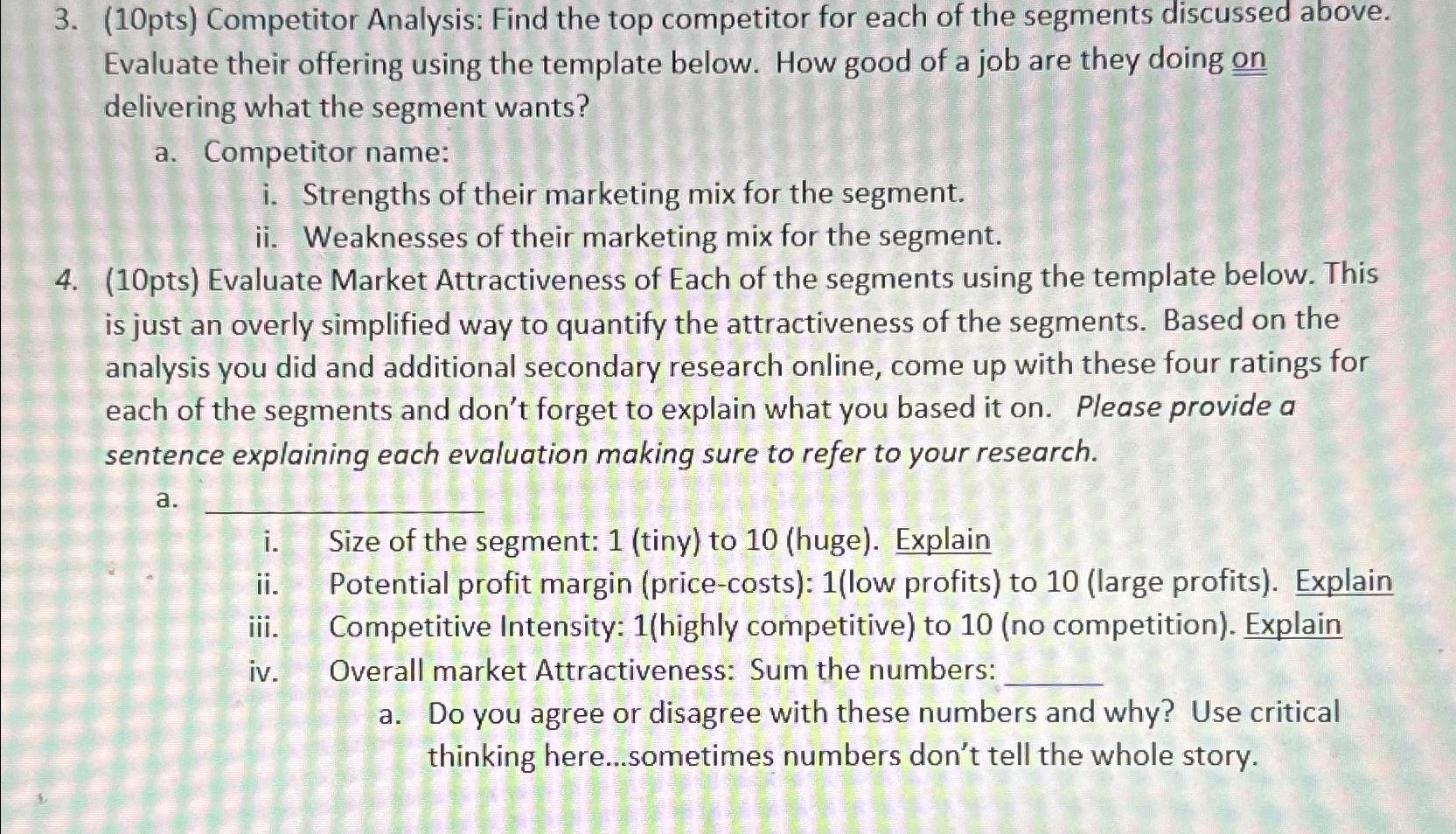 Solved (10pts) ﻿Competitor Analysis: Find the top competitor | Chegg.com