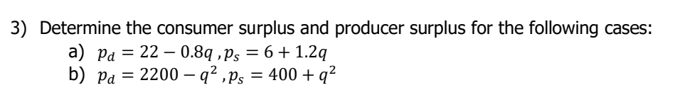 Solved Determine the consumer surplus and producer surplus | Chegg.com