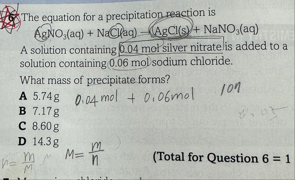 Solved The equation for a precipitation reaction isA | Chegg.com