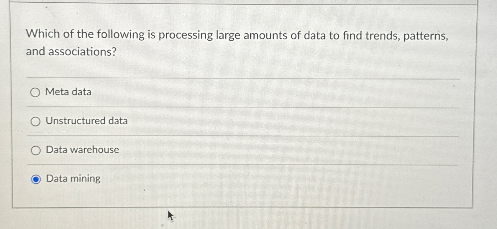 Solved Which of the following is processing large amounts of | Chegg.com