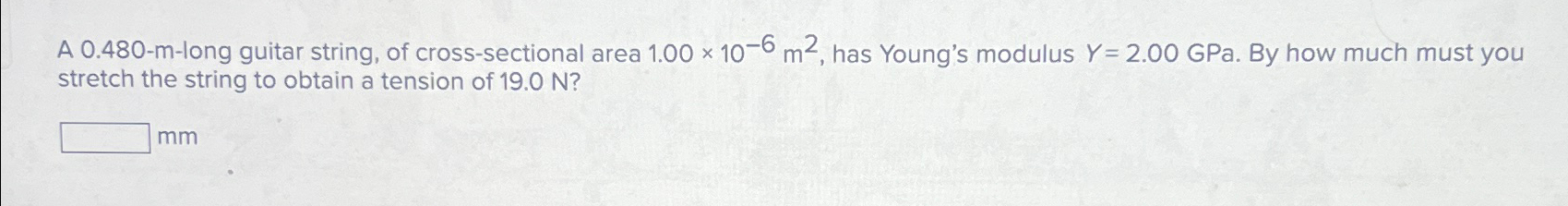 Solved A 0.480 -m-long guitar string, of cross-sectional | Chegg.com