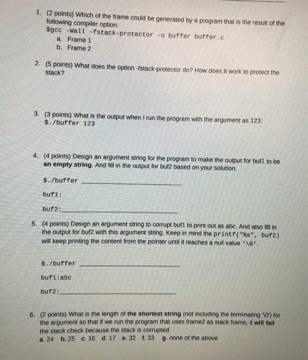 Problem 1 - Buffer overflow /* buffer.c*/ #include | Chegg.com