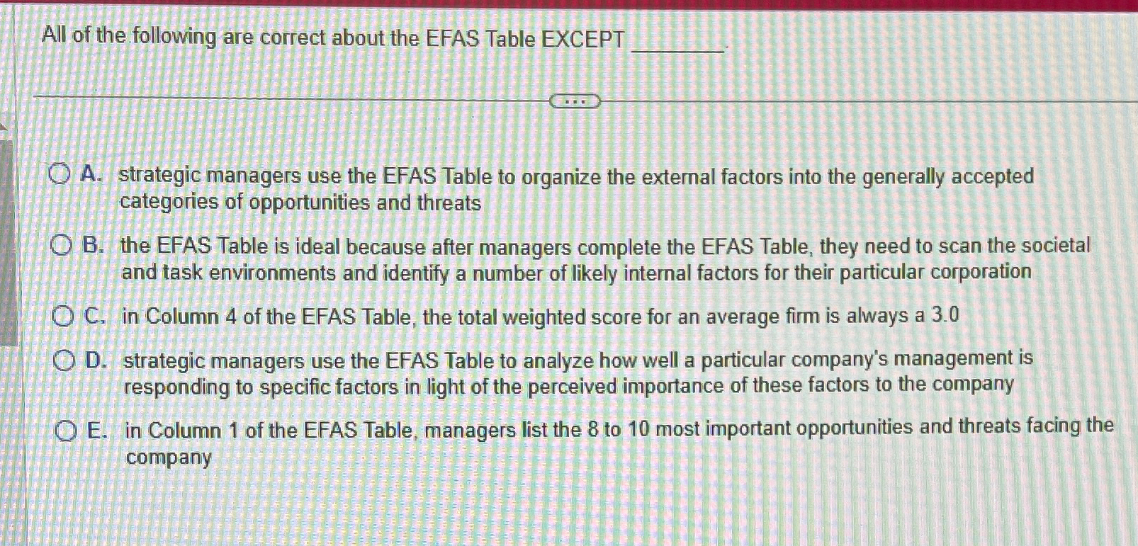 Solved All of the following are correct about the EFAS Table | Chegg.com
