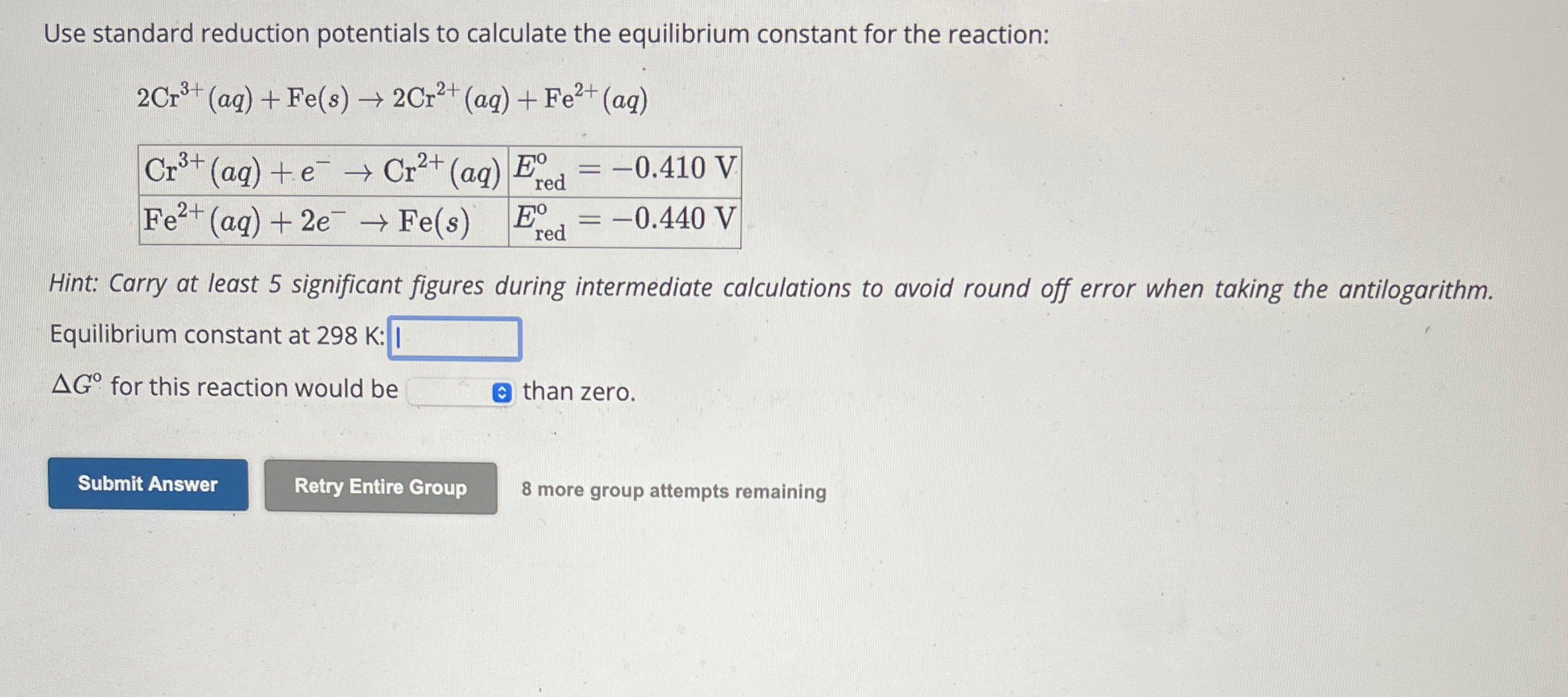 Solved Use standard reduction potentials to calculate the | Chegg.com