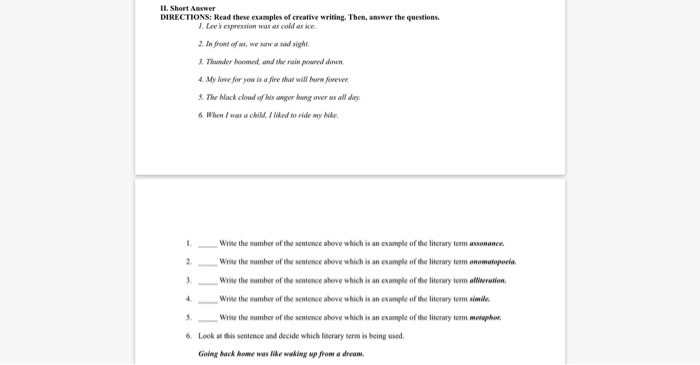 IL Short Answer DIRECTIONS: Read these examples of | Chegg.com