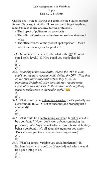 Solved Lab Assignment \#1: Variables 2pts Due 6/29, 11:59pm | Chegg.com