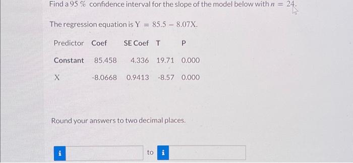 Solved Find a \95 confidence interval for the slope of the | Chegg.com