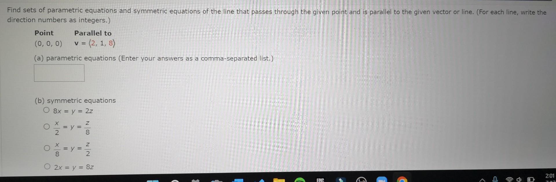 Solved direction numbers as integers.) Point Parallel to | Chegg.com