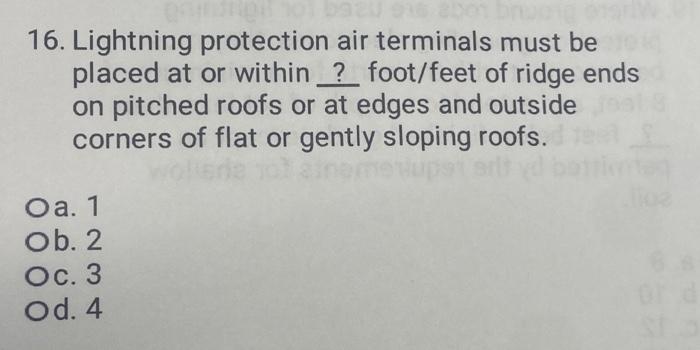 Solved 16. Lightning protection air terminals must be placed | Chegg.com
