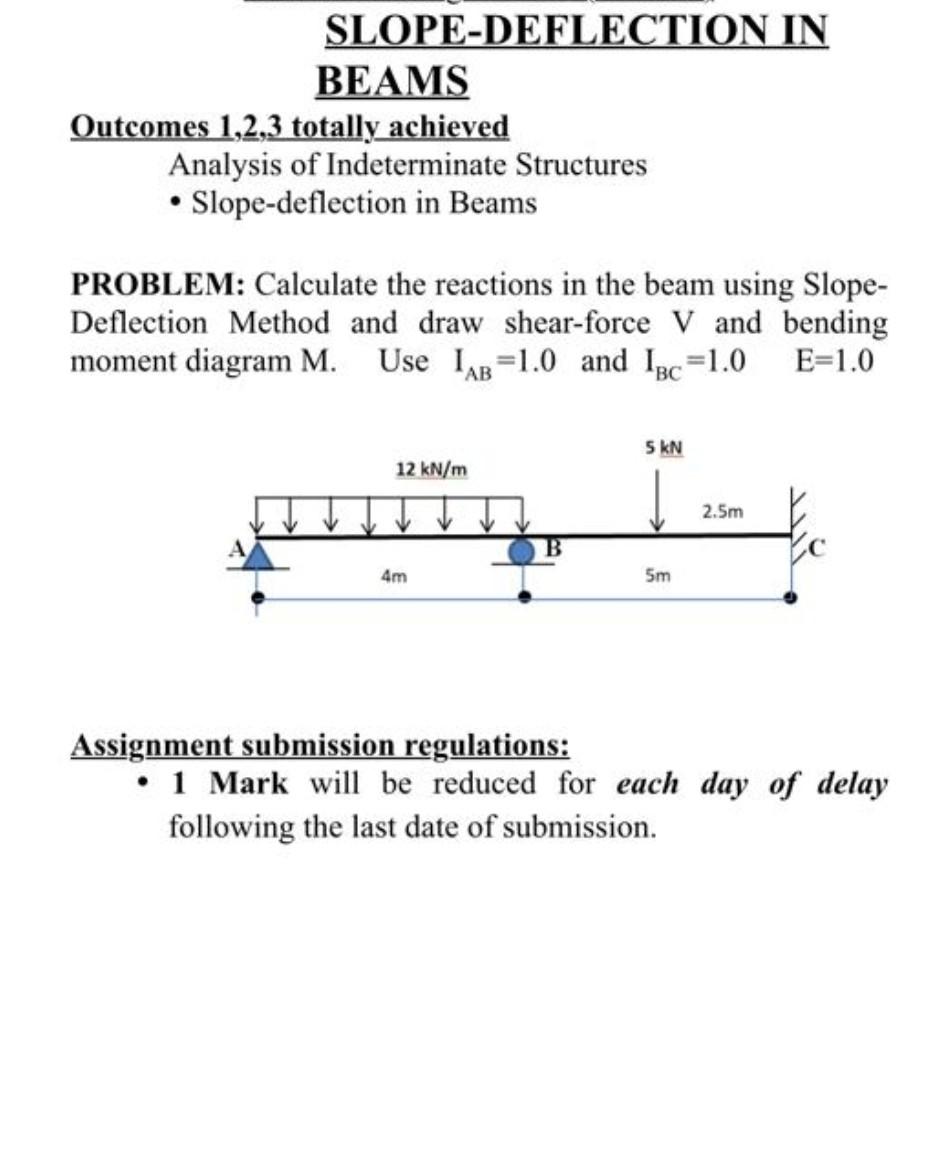 Solved SLOPE-DEFLECTION IN BEAMS Outcomes 1,2,3 totally | Chegg.com