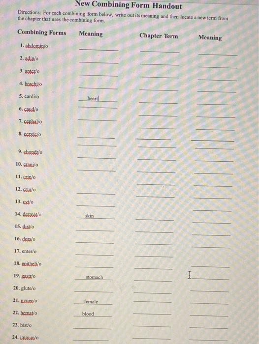 New Combining Form Handout Directions: For each | Chegg.com
