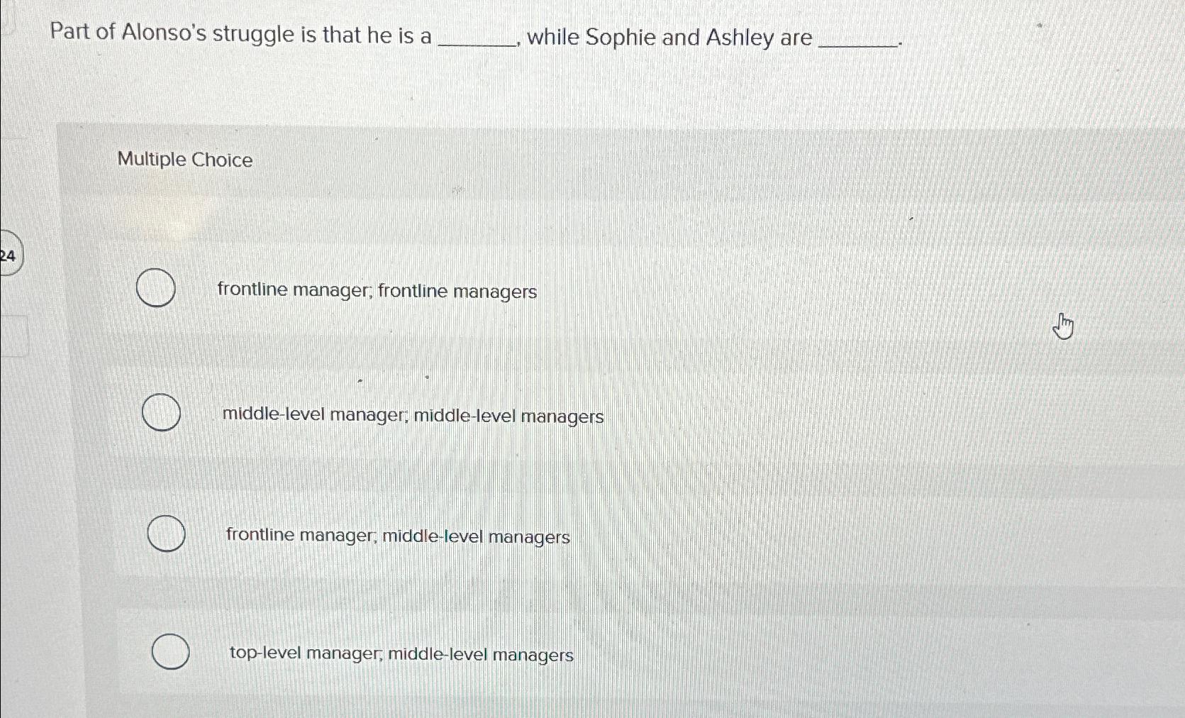 Solved Part of Alonso's struggle is that he is awhile Sophie | Chegg.com