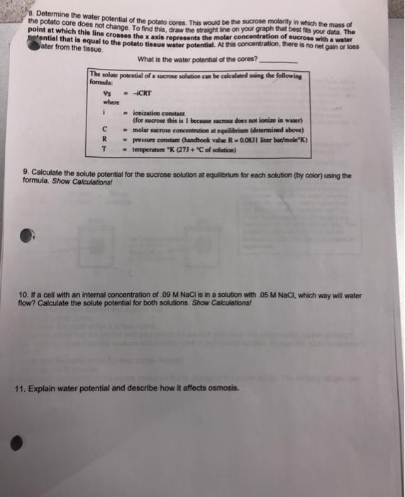 AP Biology Lab- Osmosis Determining the Water | Chegg.com