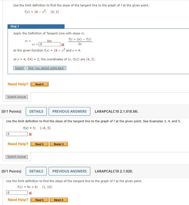Solved Use the limit definition to find the slope of the | Chegg.com