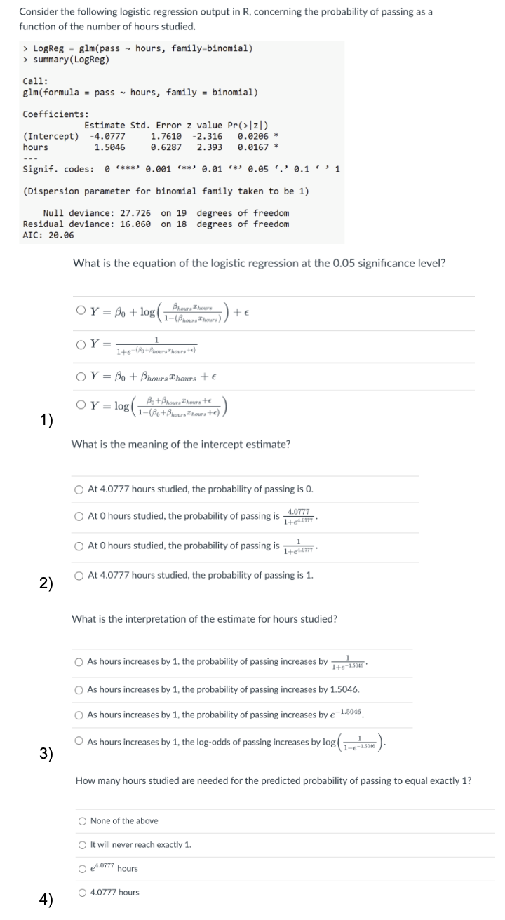 Solved Consider the following logistic regression output in | Chegg.com